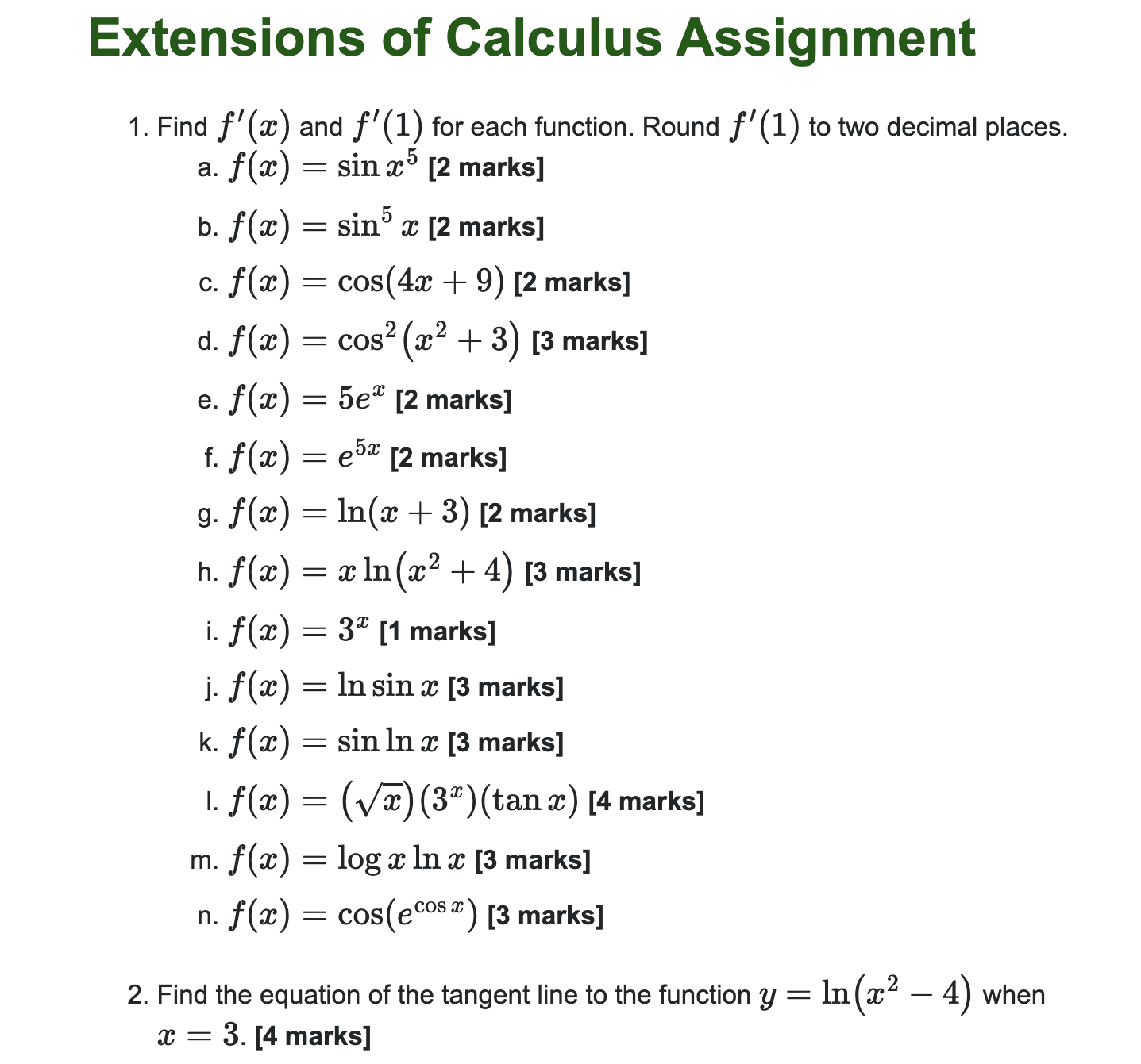 Solved Extensions of Calculus Assignment 1. Find f′(x) and | Chegg.com