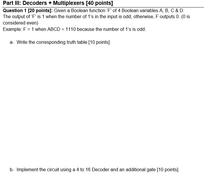 Solved Part Ill: Decoders + Multiplexers [40 points] | Chegg.com