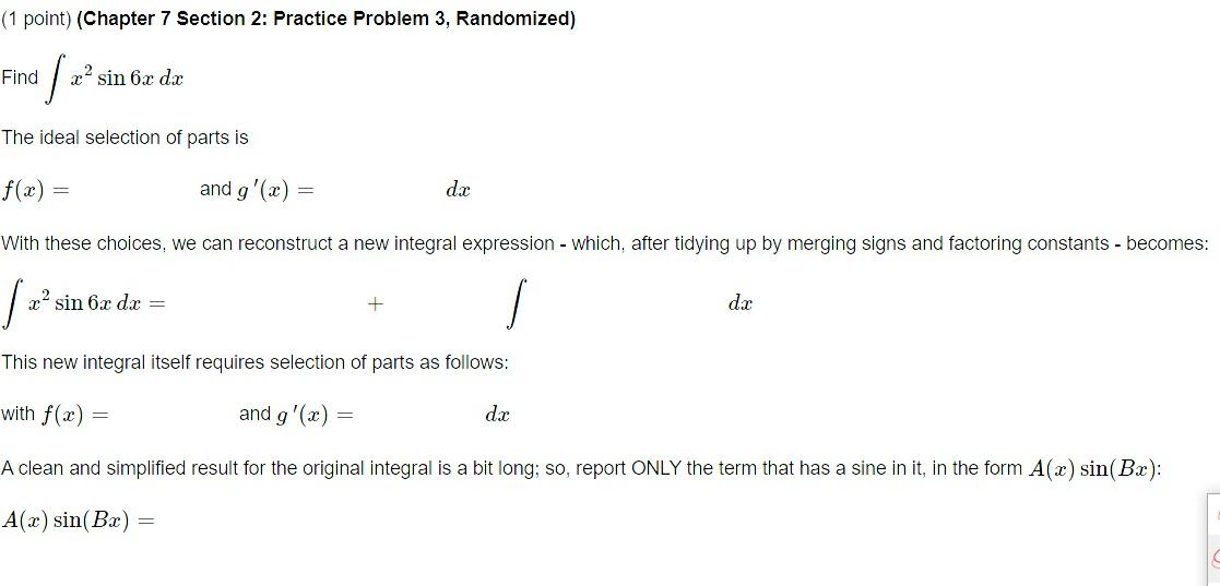 Solved (1 point) (Chapter 7 Section 2: Practice Problem 3, | Chegg.com