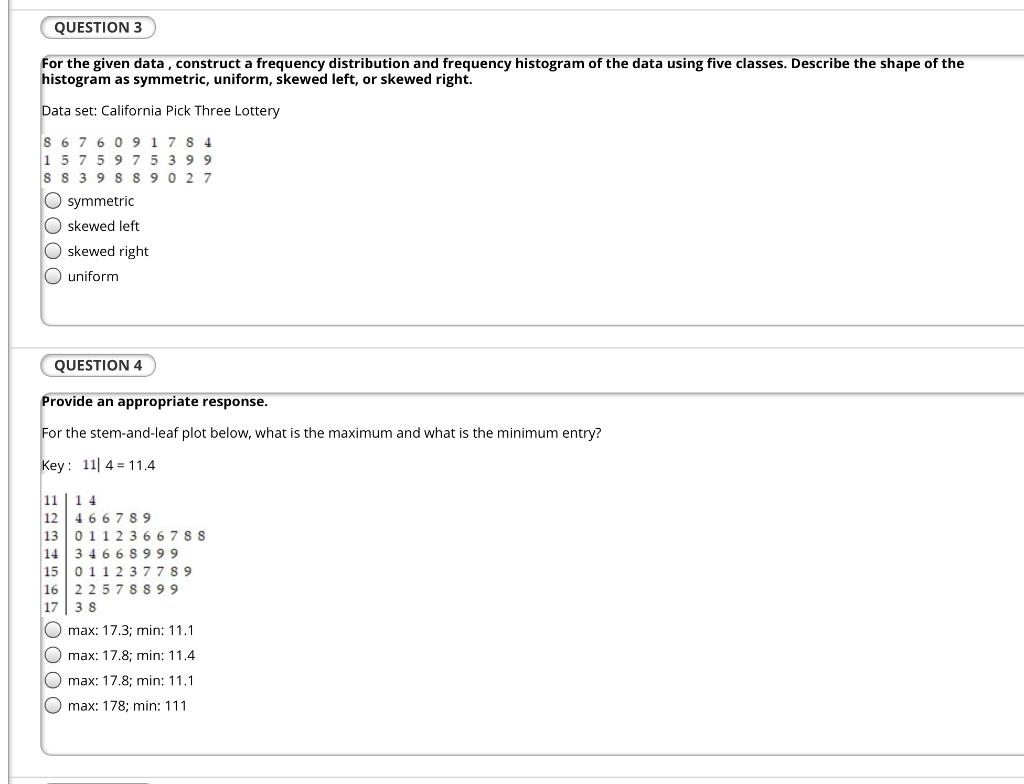 Solved QUESTION 3 For the given data, construct a frequency | Chegg.com