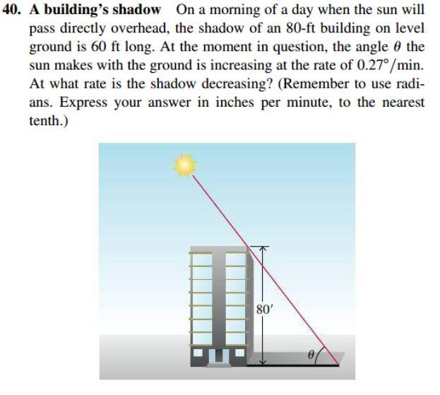 Solved 40. A building's shadow On a morning of a day when | Chegg.com