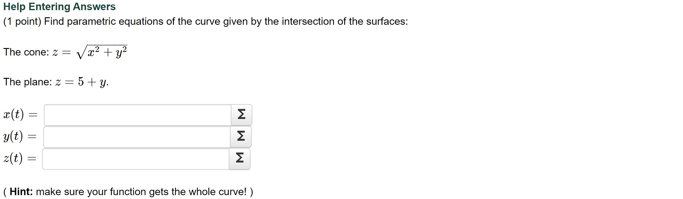 Solved Help Entering Answers(1 ﻿point) ﻿Find parametric | Chegg.com