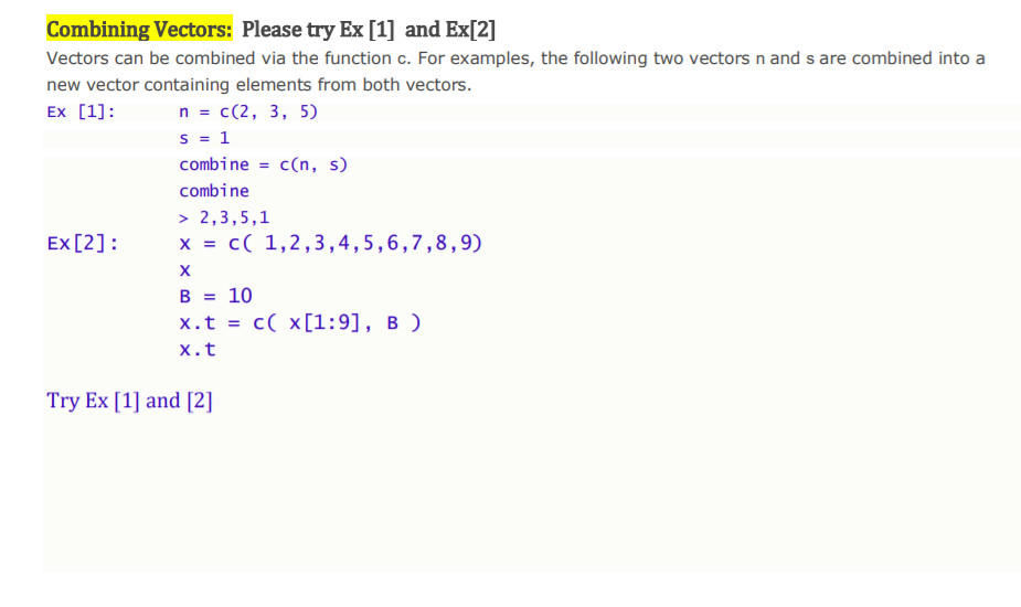 Solved Combining Vectors: Please try Ex [1] and Ex[2] | Chegg.com