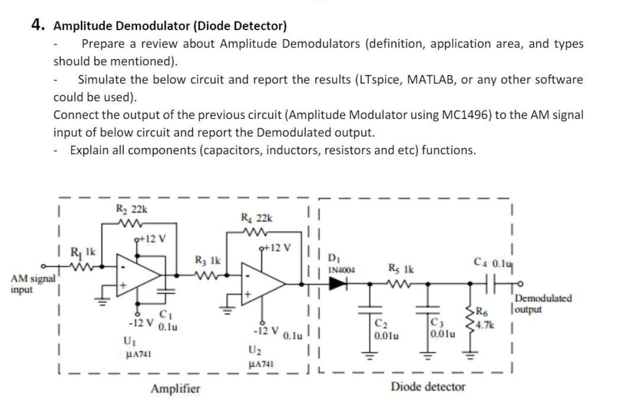 Solved 4. Amplitude Demodulator (Diode Detector) Prepare a | Chegg.com