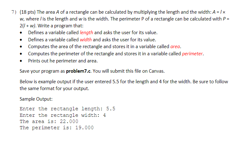 Solved 7) (18 pts) The area A of a rectangle can be | Chegg.com