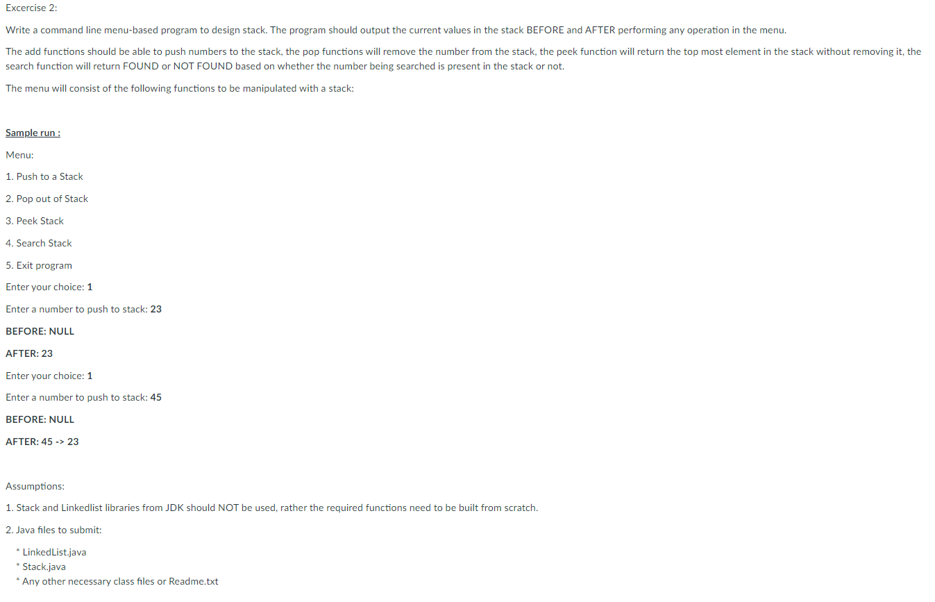 Solved Excercise 1: Write a command line menu-based program | Chegg.com