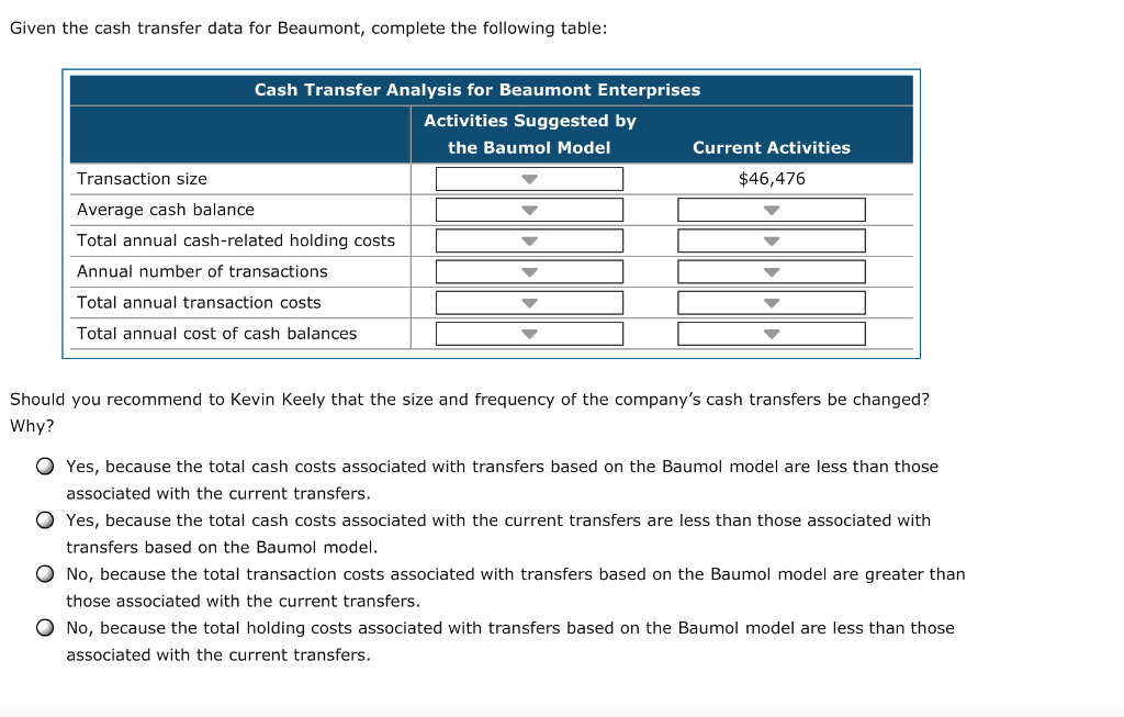 1. The Baumol model Aa Aa E You are the newly | Chegg.com