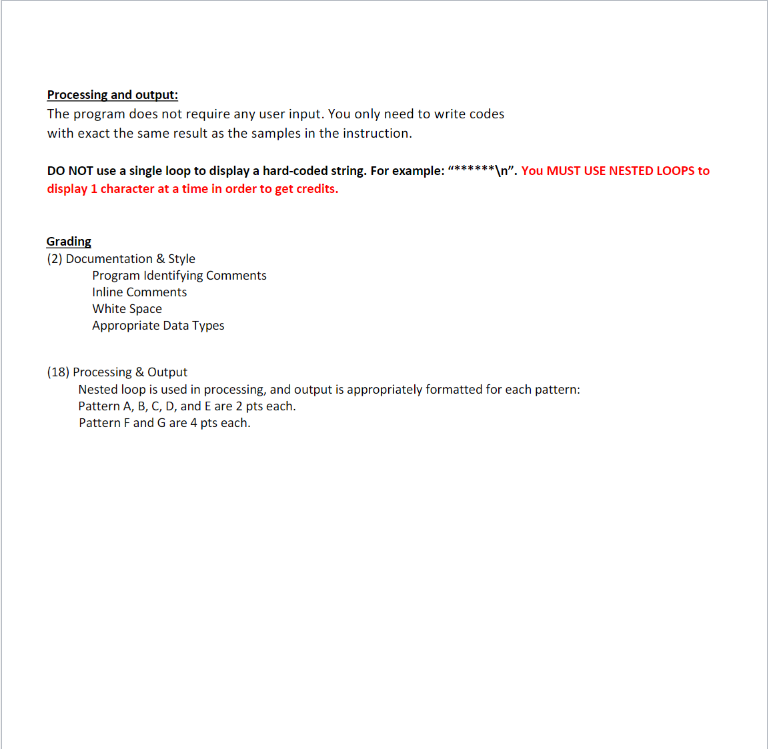 Solved Problem descriptions Write Nested loops to print | Chegg.com