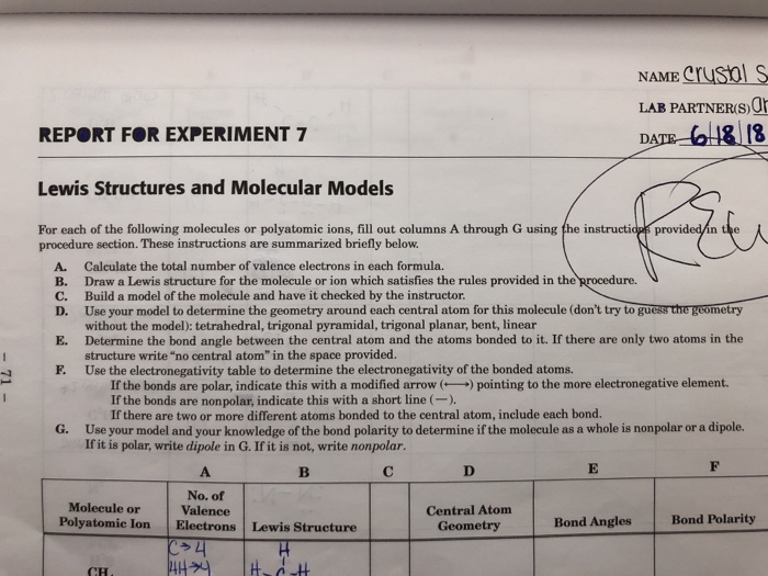 Solved NAME Crusol s LAB PARTNERIS O REPORT FOR EXPERIMENT 7 | Chegg.com