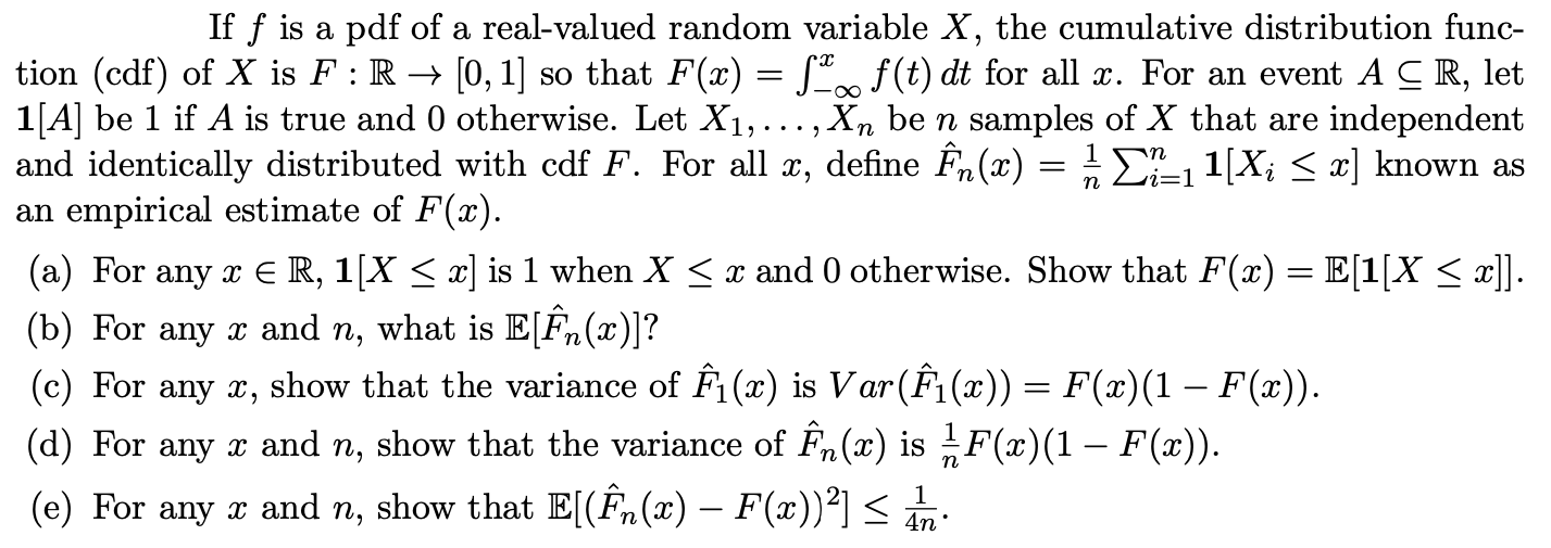 Solved If f ﻿is a pdf of a real-valued random variable x, | Chegg.com