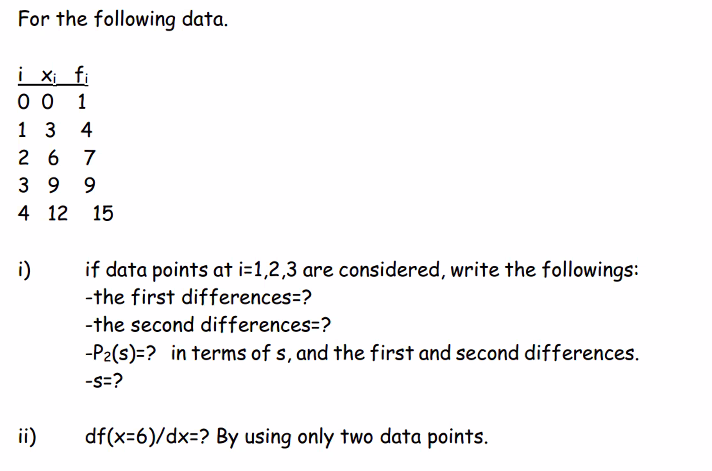 Solved For the following data. i) if data points at i=1,2,3 | Chegg.com