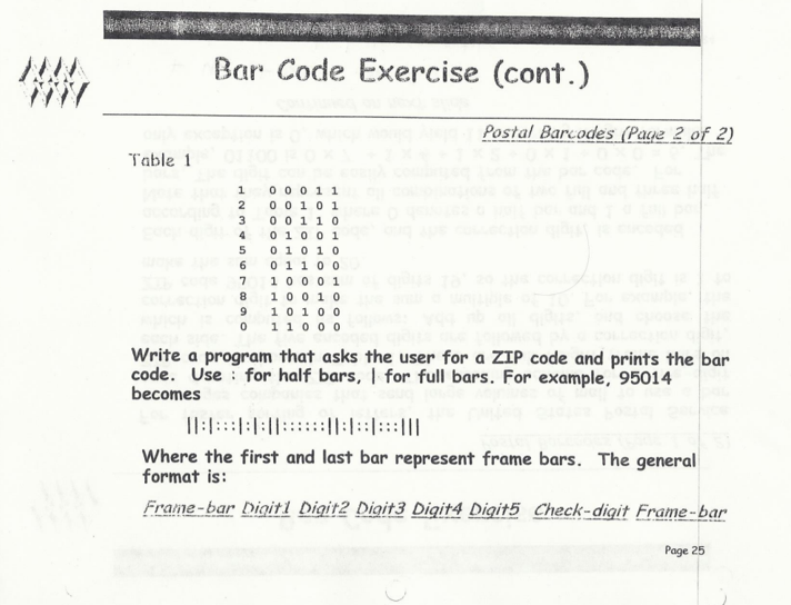 Solved Bar Code Exercise Postal Barcodes (Page 1 of 2) For | Chegg.com