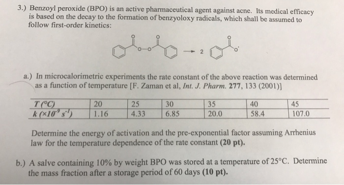 Solved 3.) Benzoyl peroxide (BPO) is an active | Chegg.com