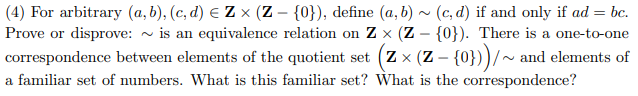 Solved (4) For arbitrary (a,b),(c,d)∈Z×(Z−{0}), define | Chegg.com