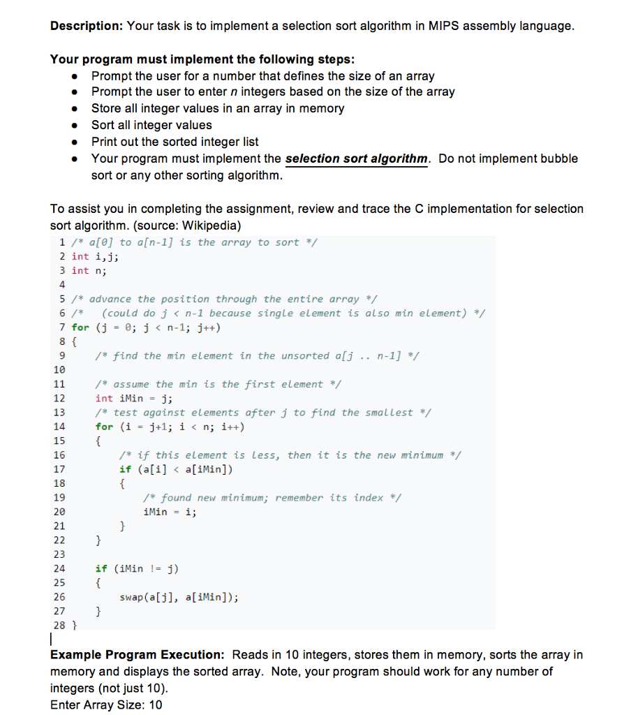 Solved Description: Your task is to implement a selection | Chegg.com