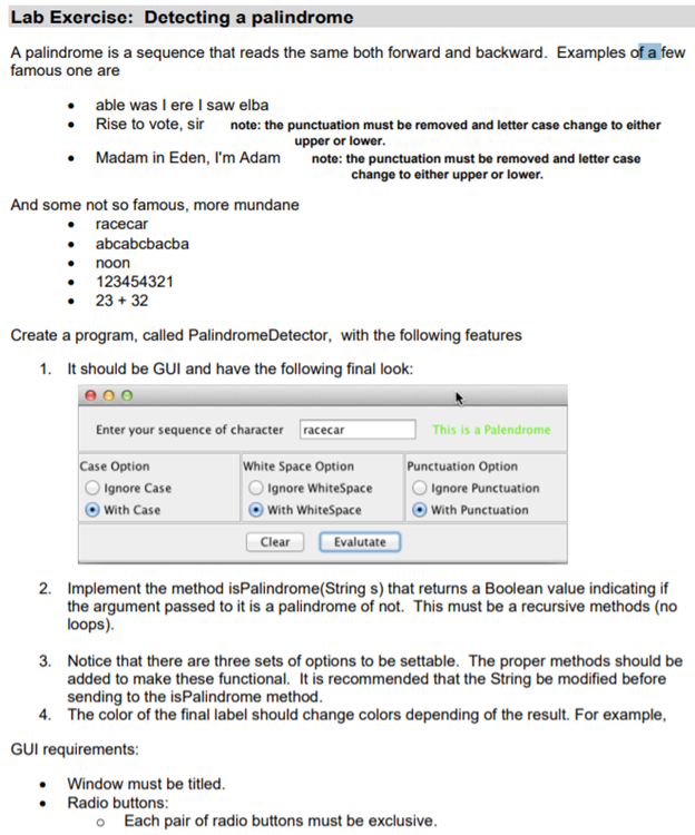 Lab Exercise: Detecting a palindrome A palindrome is | Chegg.com