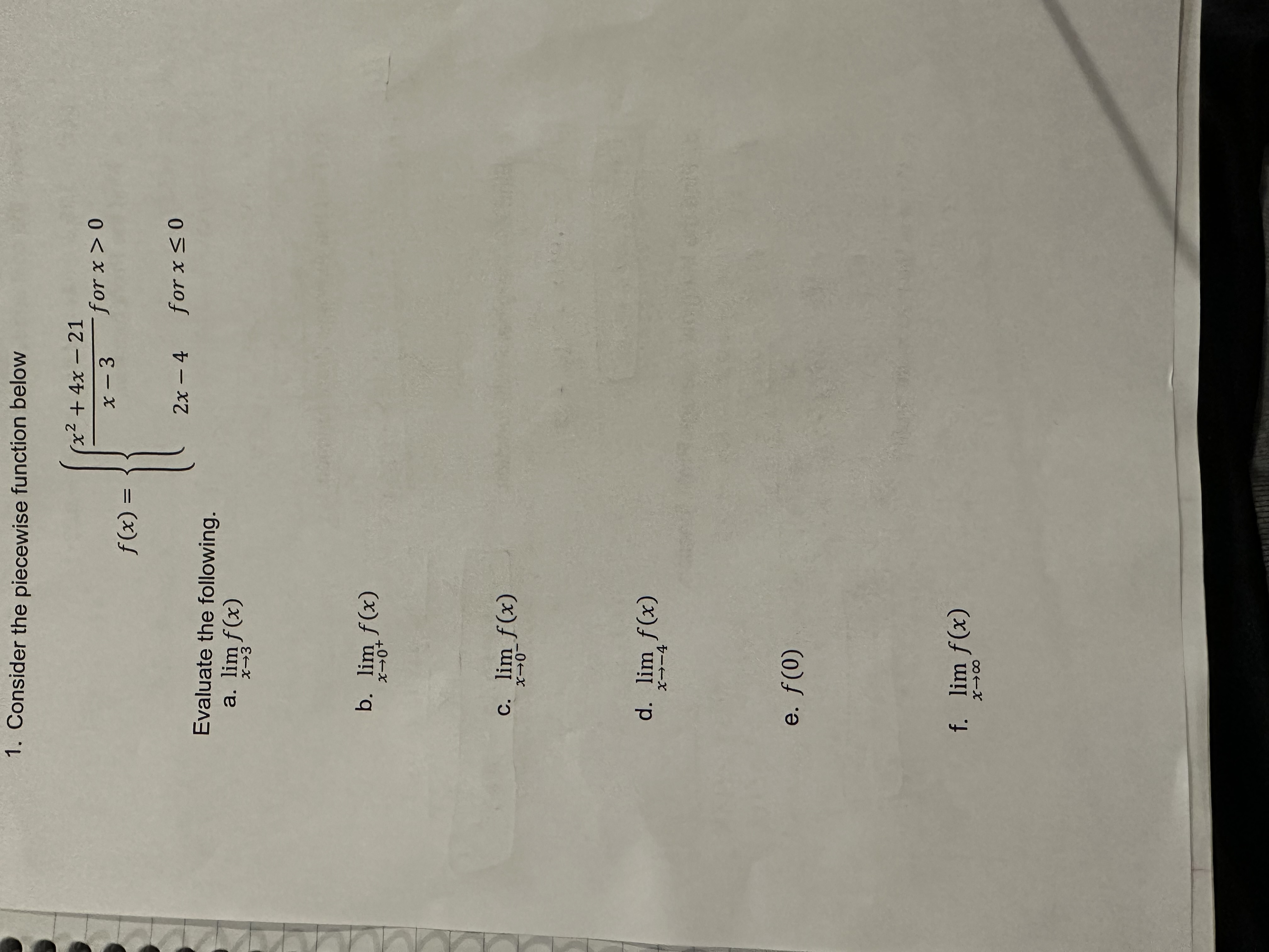 Solved 1. Consider the piecewise function below | Chegg.com