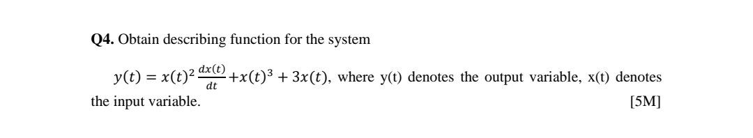 Solved Q4. Obtain describing function for the system = y(t) | Chegg.com