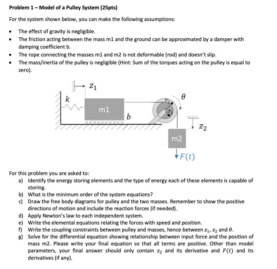 Solved Problem 1 - Model of a Pulley System (25pts) For the | Chegg.com