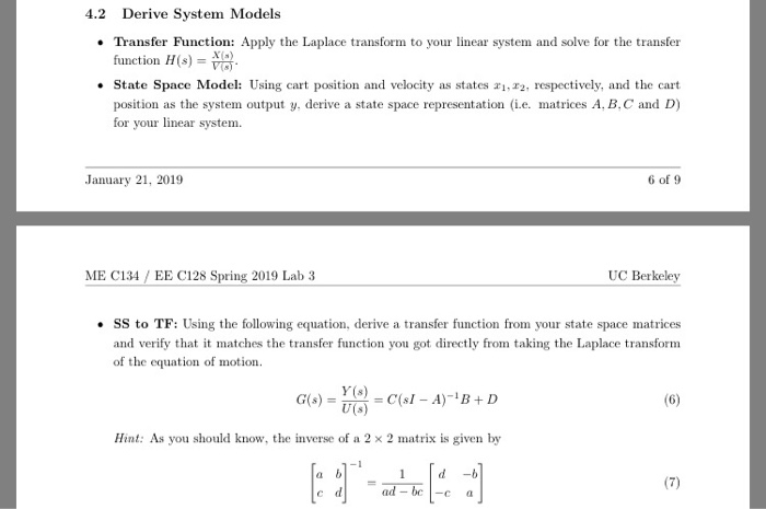 Solved 4.2 Derive System Models Transfer Function: Apply the | Chegg.com