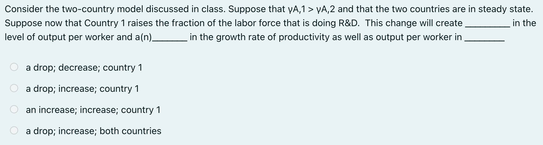 Solved Consider the two-country model discussed in class. | Chegg.com