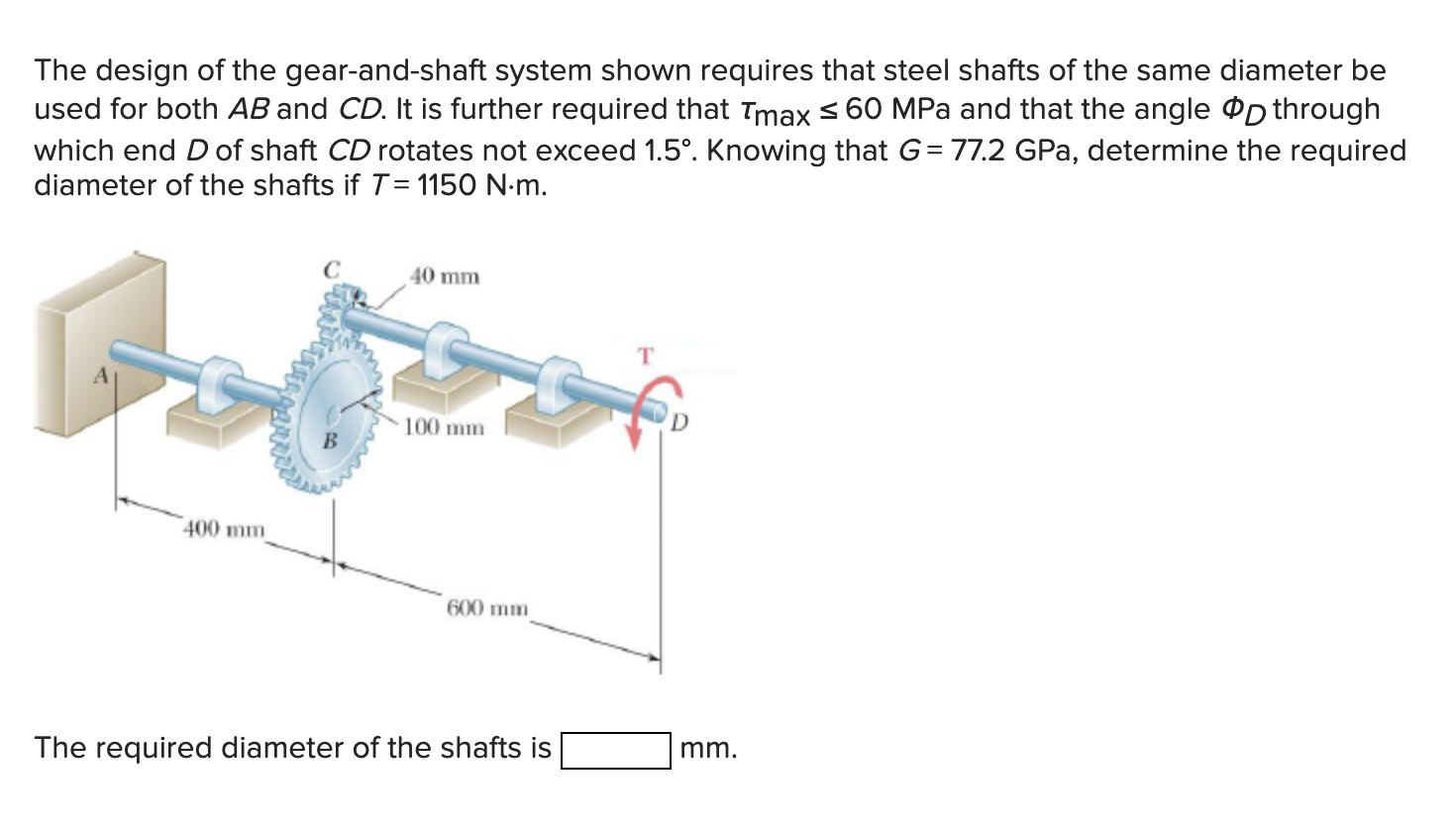 Solved The design of the gear-and-shaft system shown | Chegg.com
