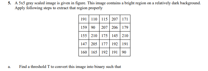 Solved 5. A 5x5 gray scaled image is given in figure. This | Chegg.com