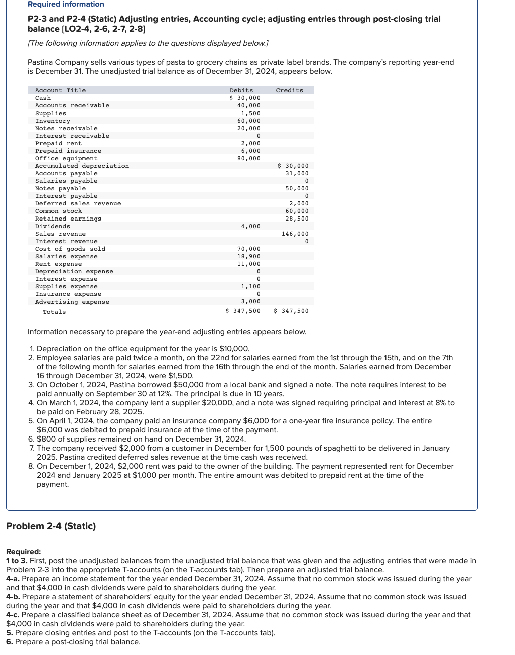 Required information P2-3 and P2-4 (Static) Adjusting | Chegg.com