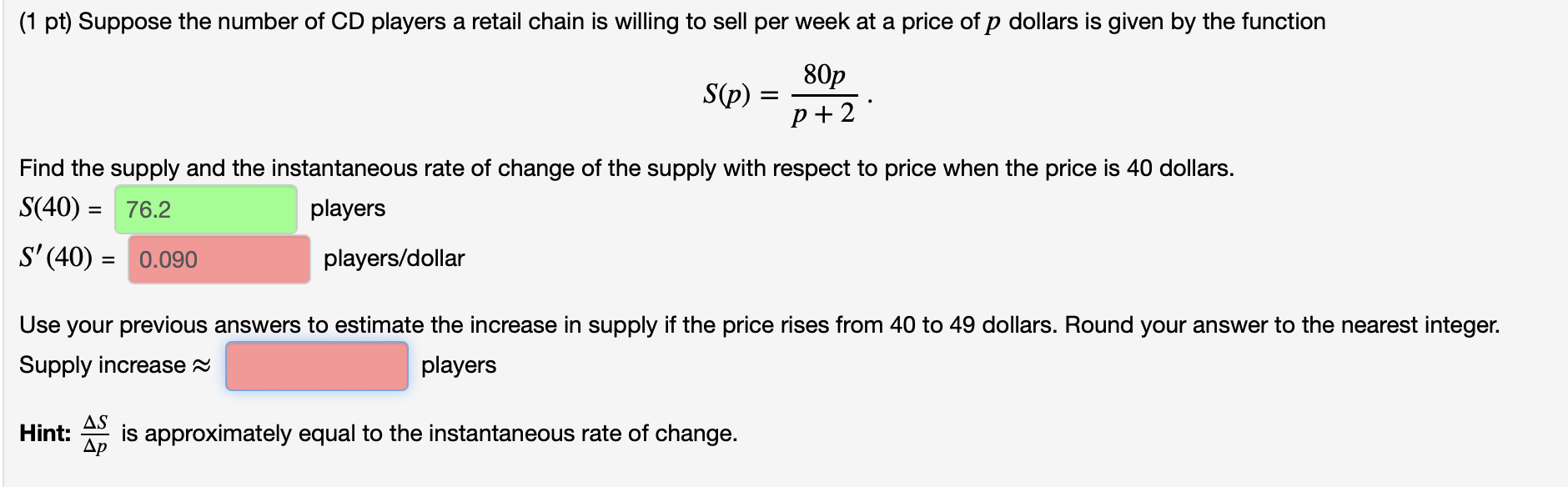 Solved (1 pt) Suppose the number of CD players a retail | Chegg.com
