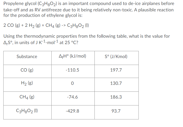 Solved Propylene glycol (C3H8O2) is an important compound | Chegg.com