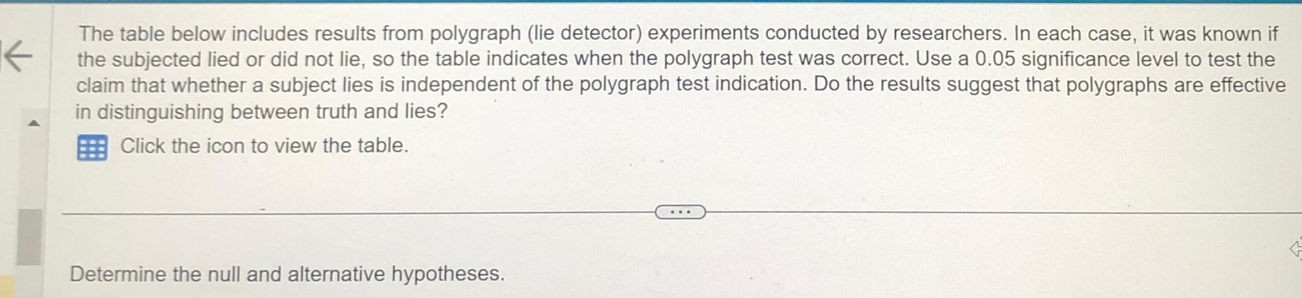 Solved The table below includes results from polygraph (lie | Chegg.com