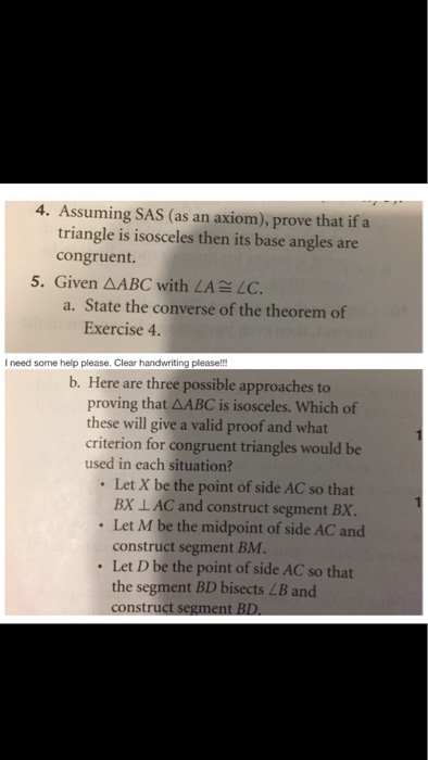Solved 4. Assuming SAS (as an axiom), prove that if a | Chegg.com