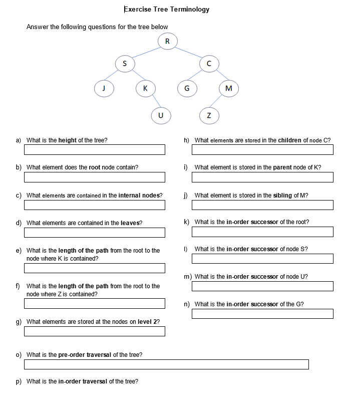 Solved Exercise Tree Terminology Answer the following | Chegg.com