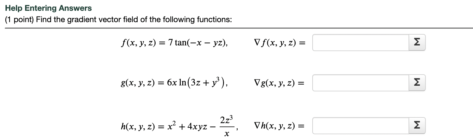 Solved Help Entering Answers (1 point) Find the gradient | Chegg.com