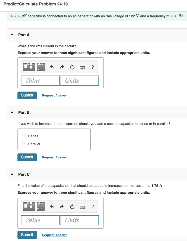 Solved Predict/Calculate Problem 24.19 A 26.0-uF capacitor | Chegg.com