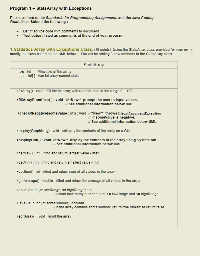 Program 1 Stats Array With Exceptions Please Adhere