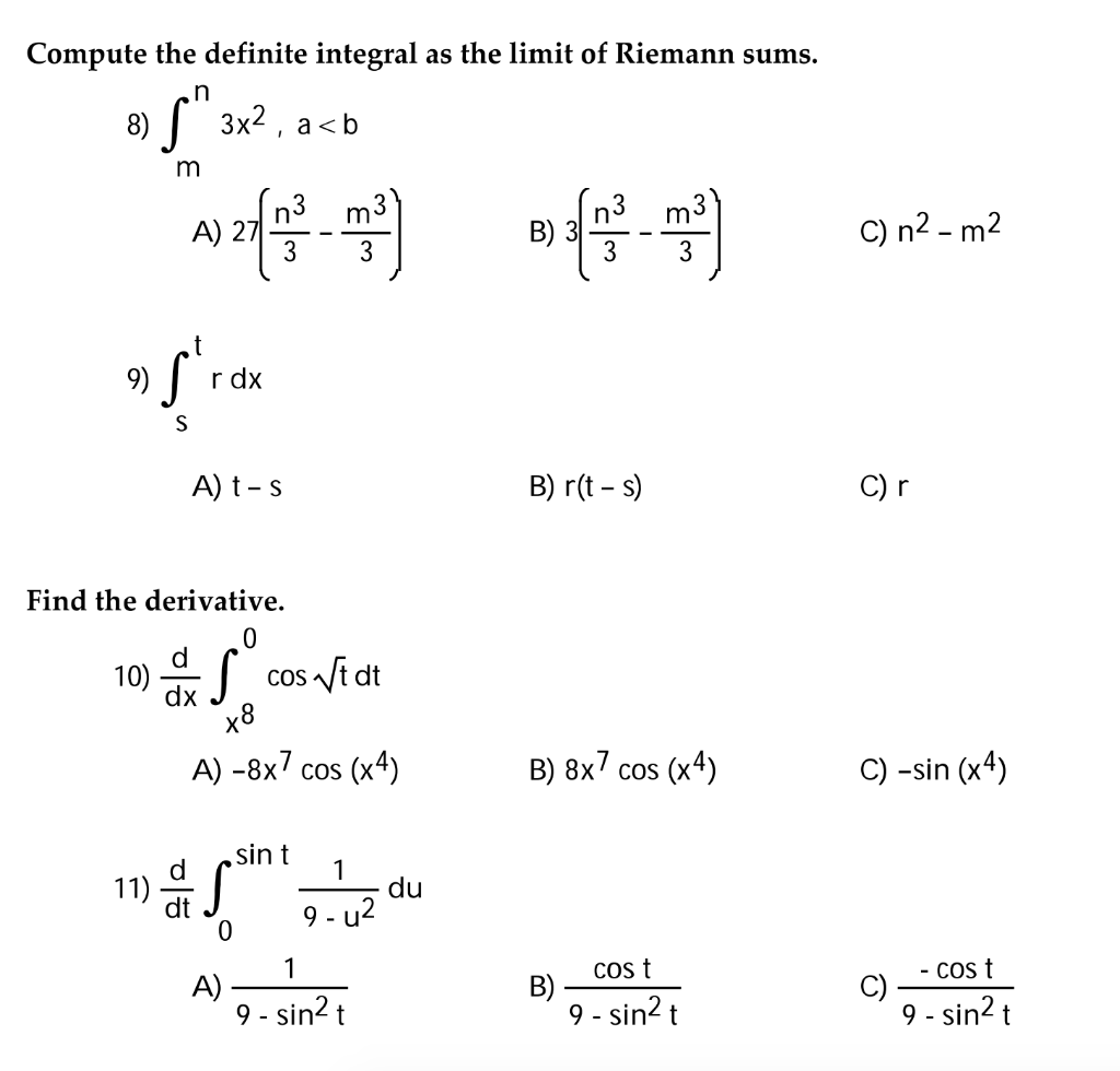 Solved Compute the definite integral as the limit of Riemann | Chegg.com