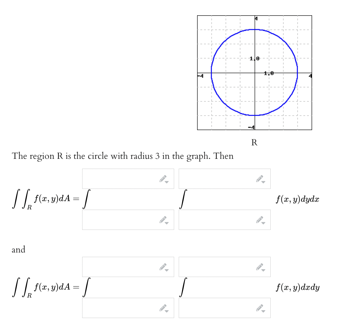 The region R is the circle with radius 3 in the | Chegg.com