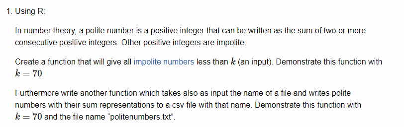 Solved 1. Using R In number theory, a polite number is a | Chegg.com