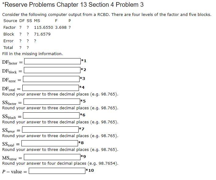Solved * Reserve Problems Chapter 13 Section 4 Problem 3 | Chegg.com