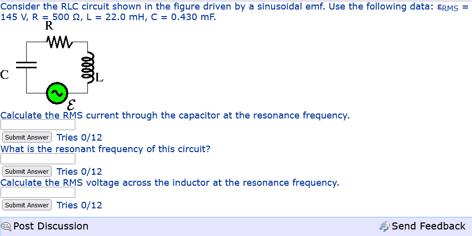 Solved Consider the RLC circuit shown in the figure driven | Chegg.com