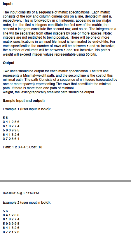 Description: Given an mxn matrix of integers, you are | Chegg.com