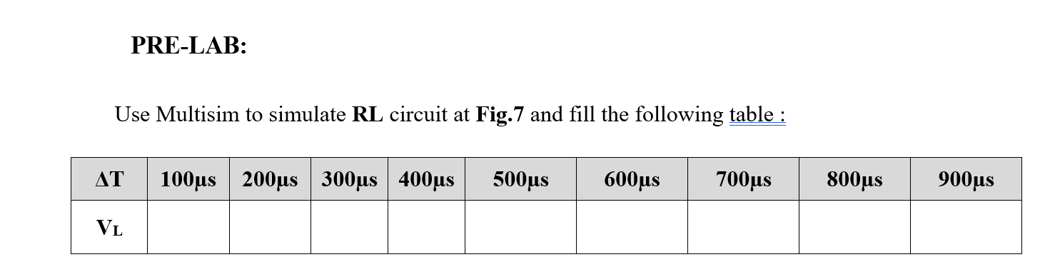 Solved PRE-LAB: Use Multisim to simulate RL circuit at Fig. | Chegg.com
