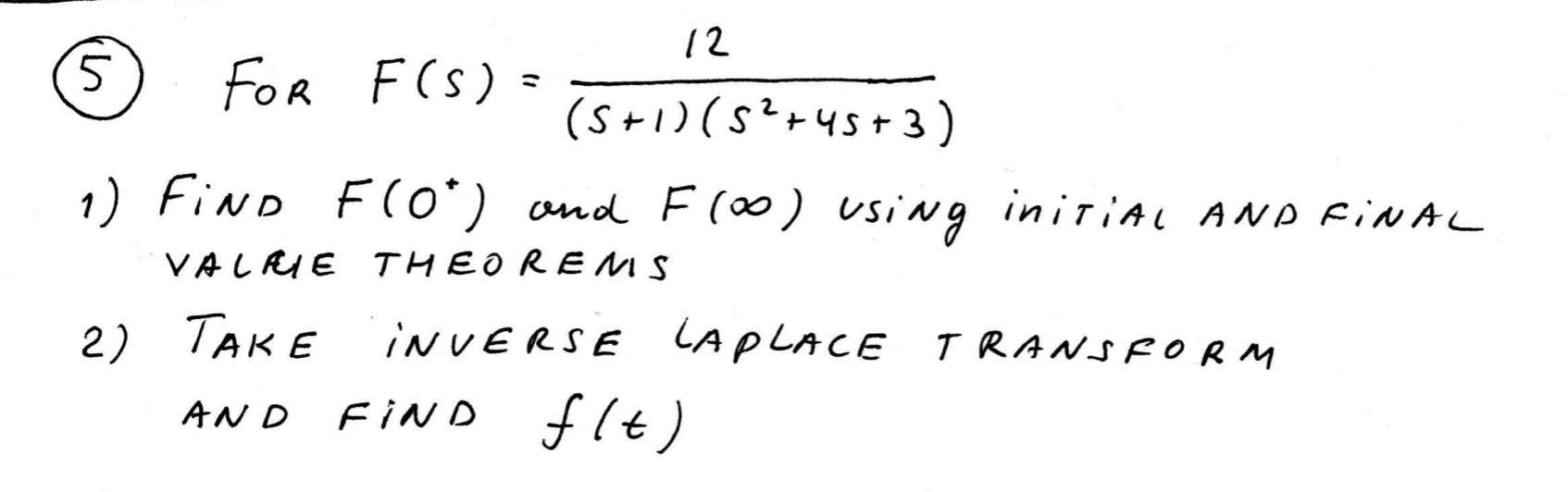 Solved 12 5 5 FOR F(S) - (5+1)(52+45+3) 1) Find F(0*) and | Chegg.com