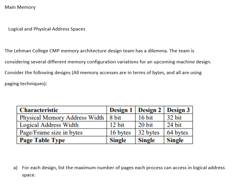 Solved Main Memory Logical and Physical Address Spaces The | Chegg.com