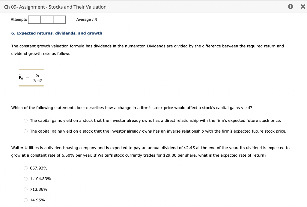Solved 6. Expected returns, dividends, and growth The | Chegg.com