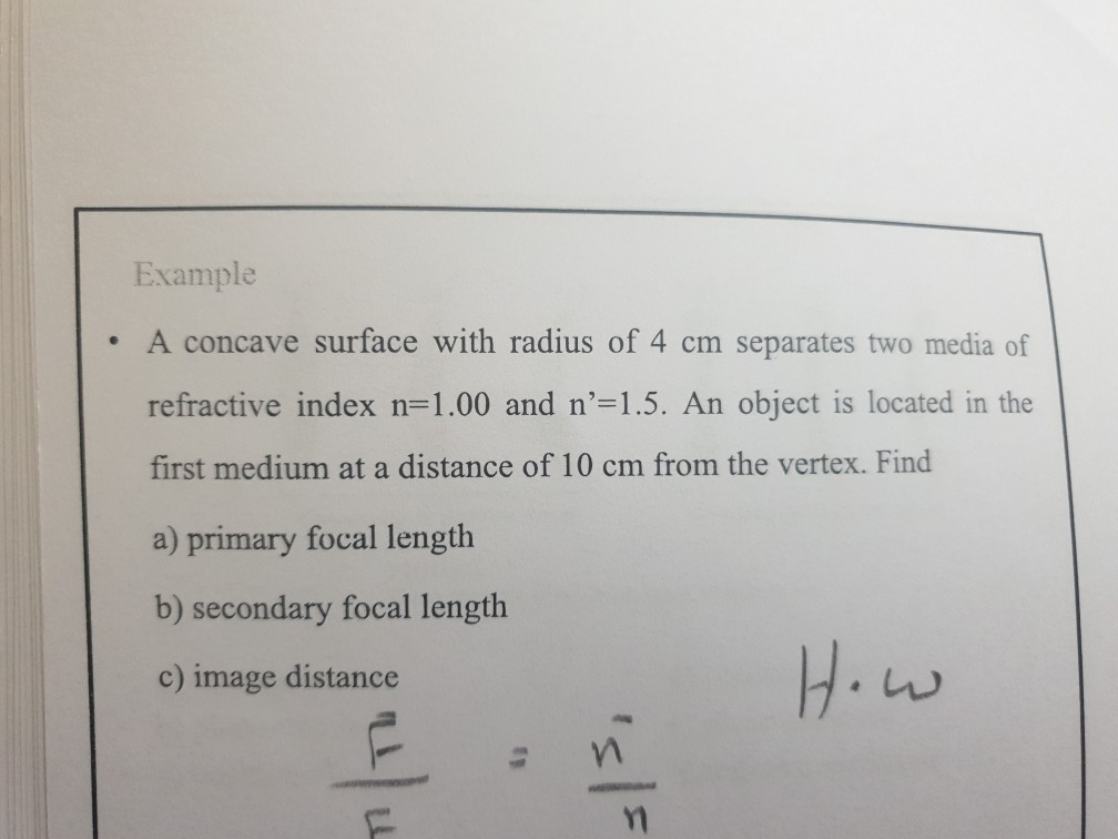 Solved Example A concave surface with radius of 4 cm | Chegg.com