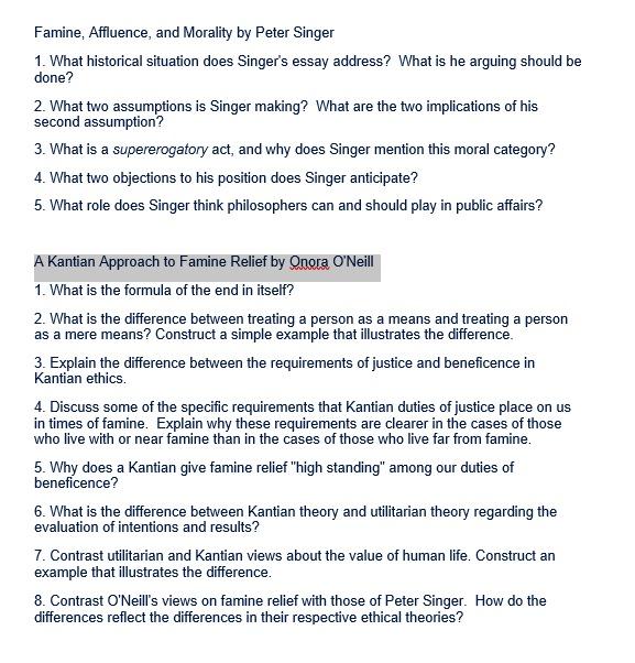 Solved Famine, Affluence, and Morality by Peter Singer 1. | Chegg.com