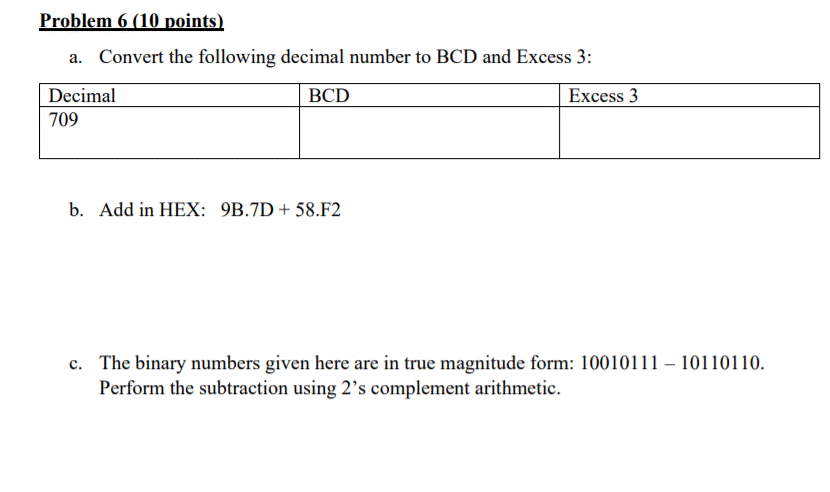 Solved Problem 6 (10 points) a. Convert the following | Chegg.com