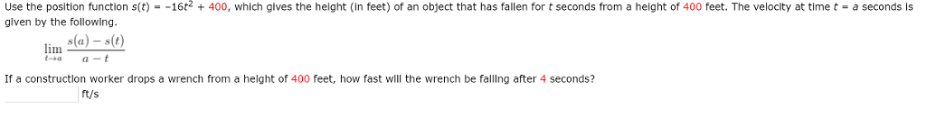 Solved Use the position function s(t) -16t2 + 400, which | Chegg.com